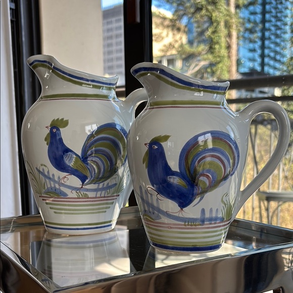 Quimper | Kitchen | Vintage Quimper Rooster Blue Ceramic Pitchers 2 ...